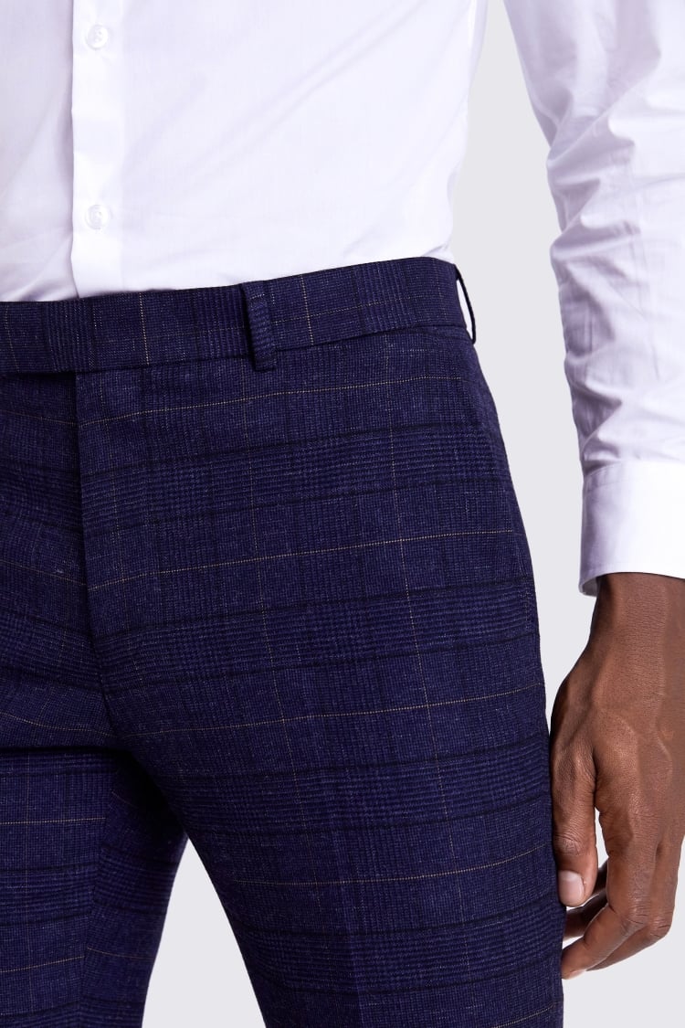 Slim Fit Navy Black Check Trousers | Buy Online at Moss