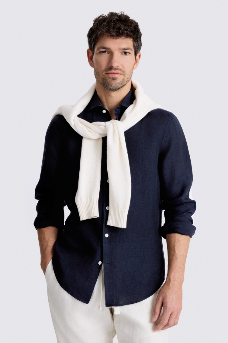 Navy Blue Linen Shirt Mens Polo Ralph Lauren CLASSIC FIT LINEN SHIRT