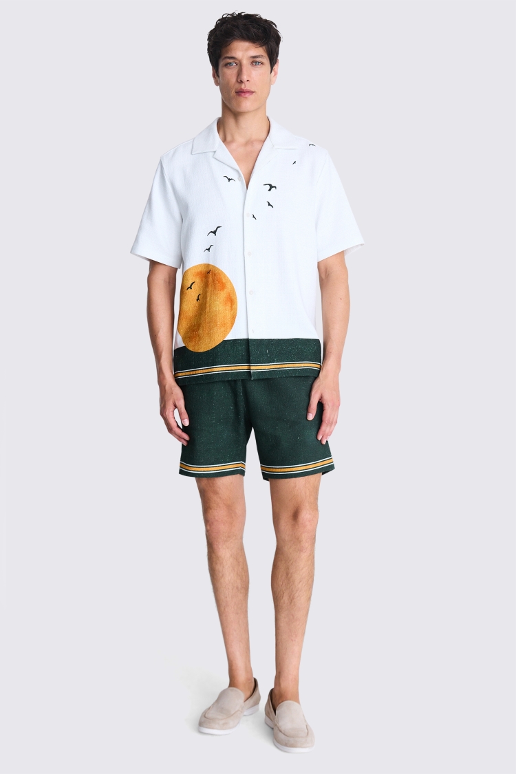 Off white and Green Border Print Shorts | Buy Online at Moss