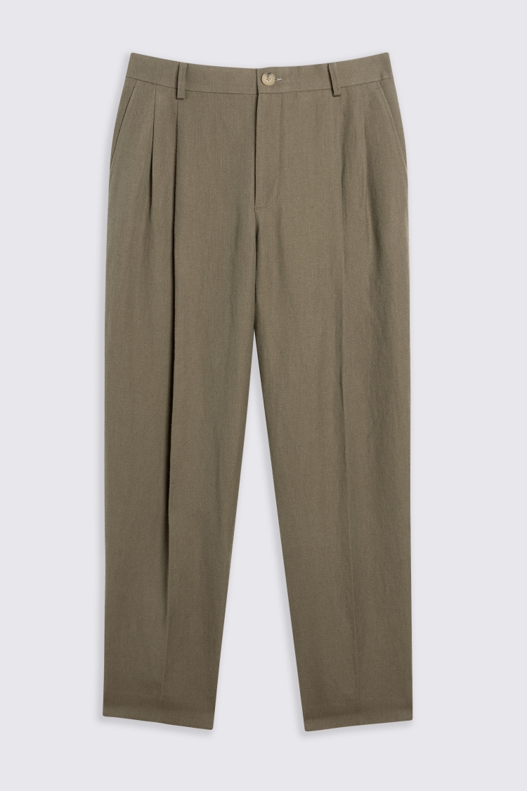 Khaki Wool Linen Wide Leg Pants | Buy Online at Moss