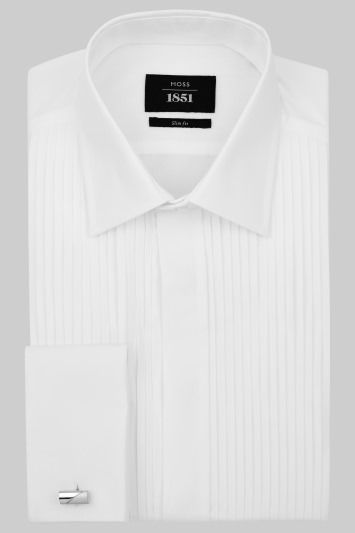 Moss 1851 Slim Fit Classic Collar Pleated White Dress Shirt