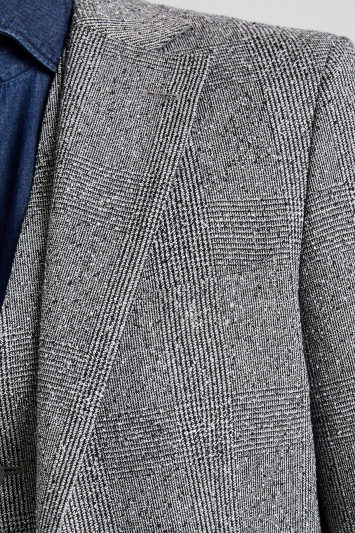 Moss 1851 Tailored Fit Black And White Textured Check Lightweight Jacket