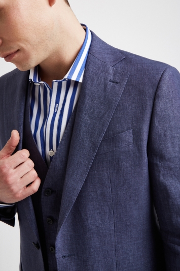 Moss 1851 Tailored Fit Indigo Lightweight Linen Suit