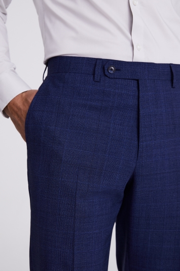 Italian Tailored Fit Blue Check Trousers