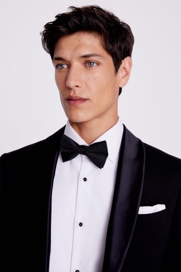 Black Textured Bow Tie & Hank Set