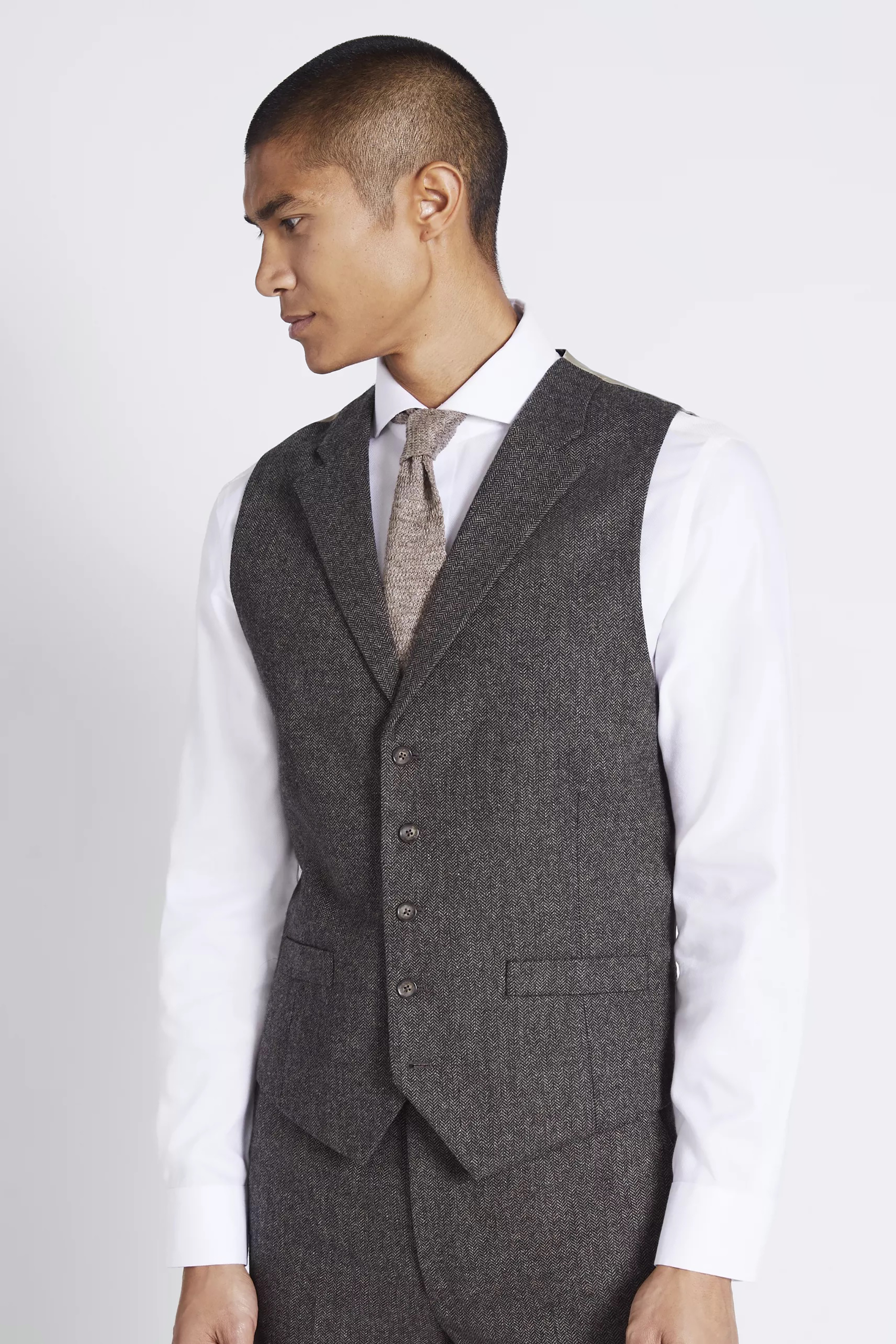 Tailored Fit Olive Herringbone Suit