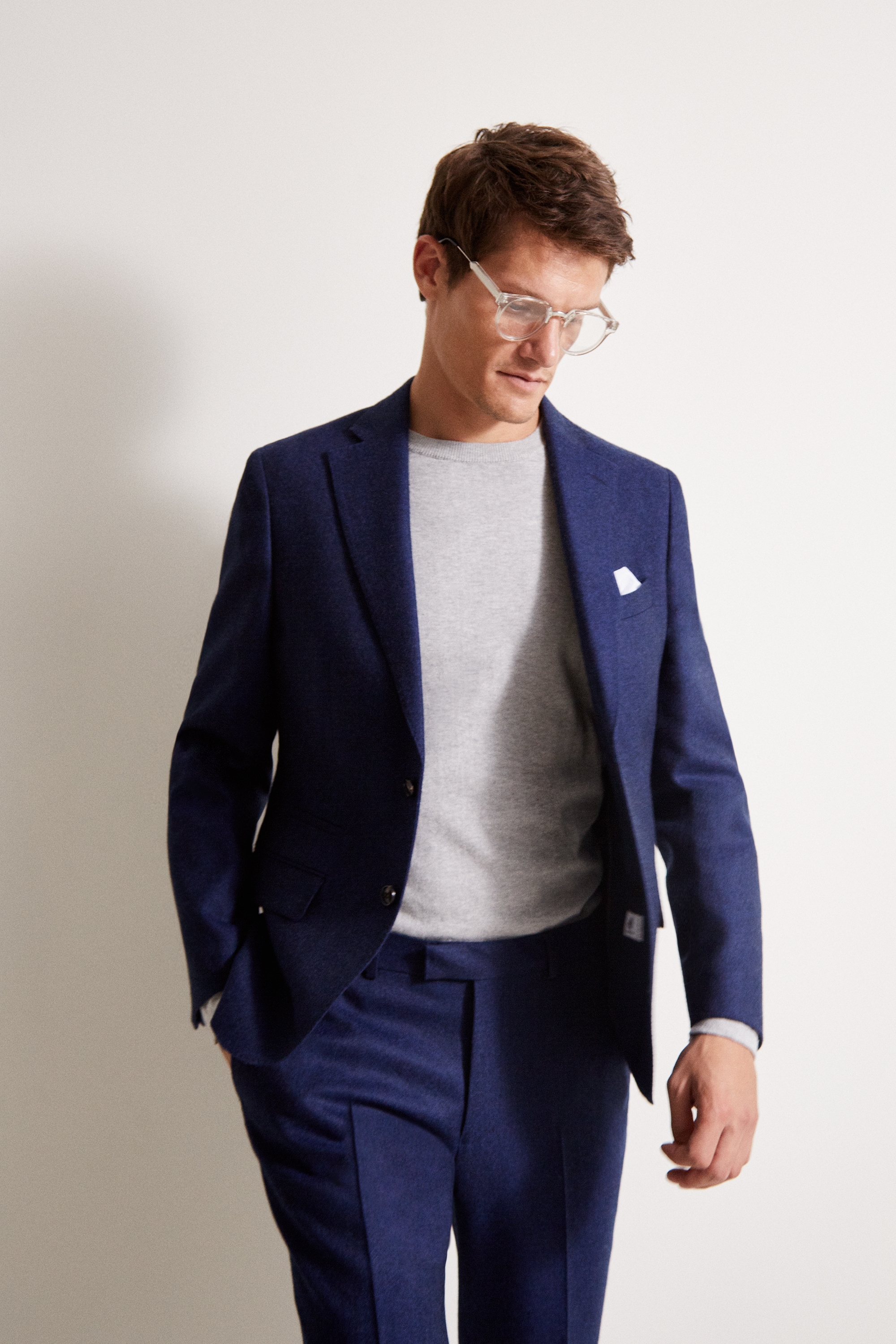 Moss 1851 Tailored Fit Plain Blue Flannel Jacket