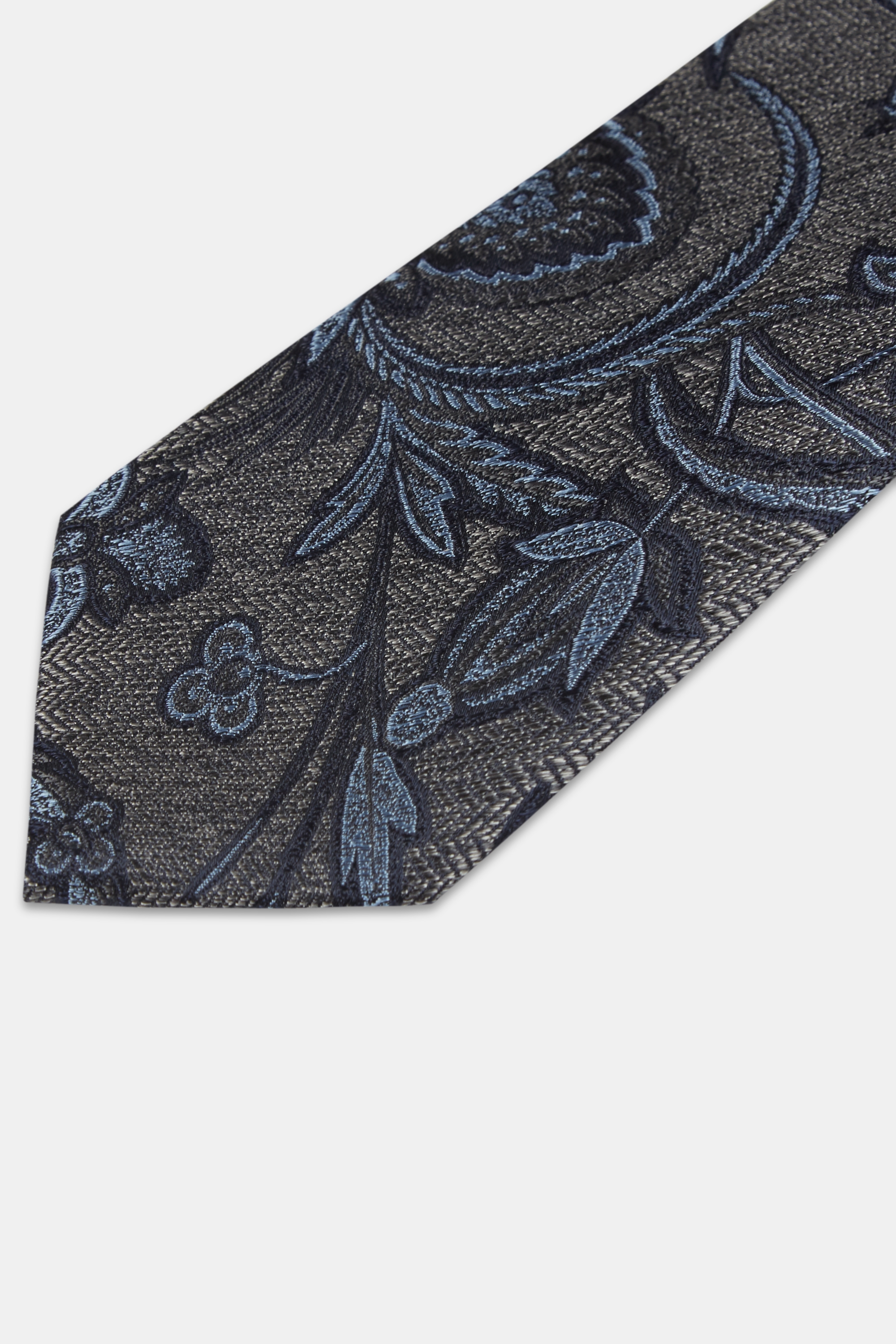Grey Herringbone with Blue Thistle Silk Tie | Buy Online at Moss