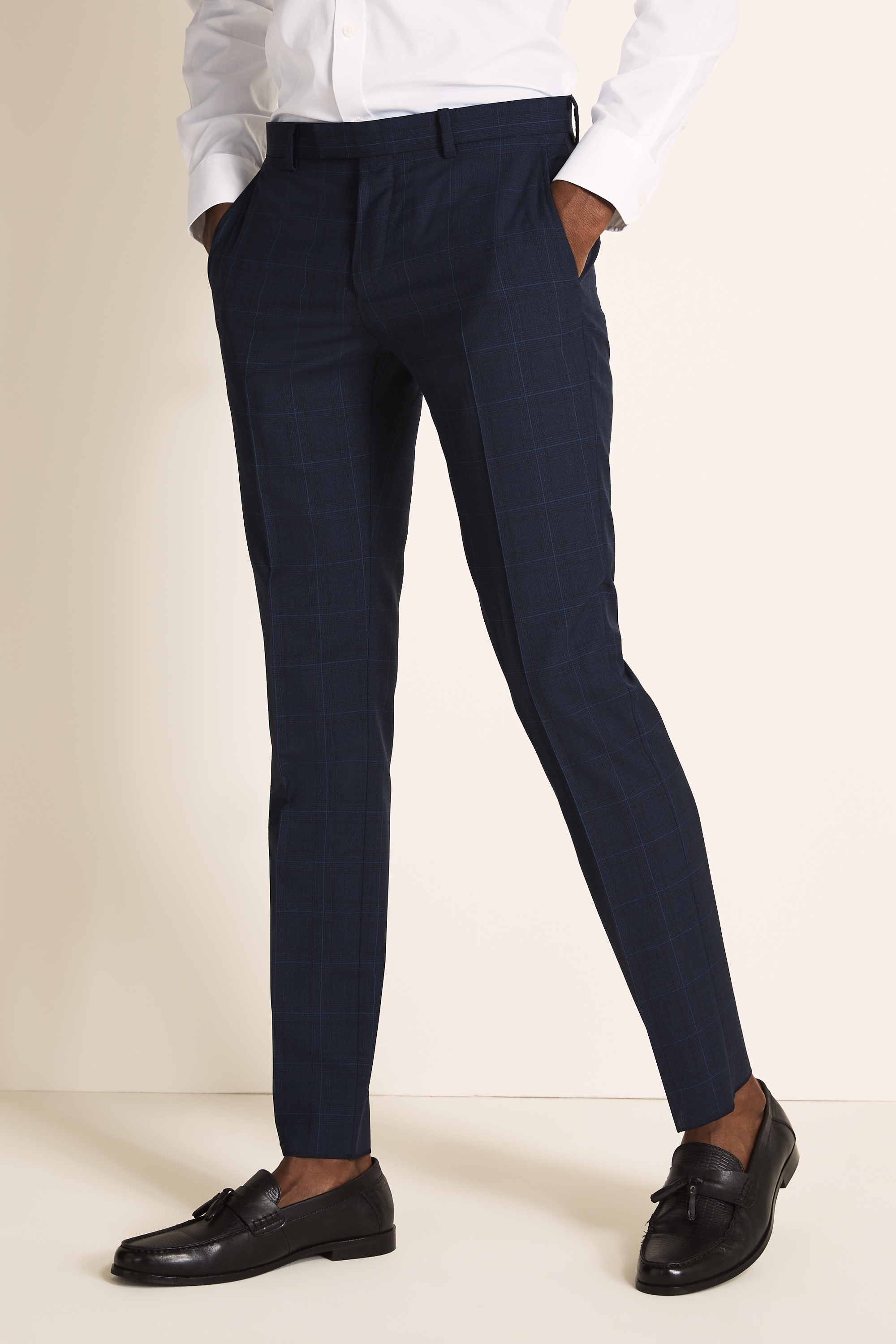 DKNY Slim Fit Blue Check Trousers DKNY Slim Fit Blue Check Trousers