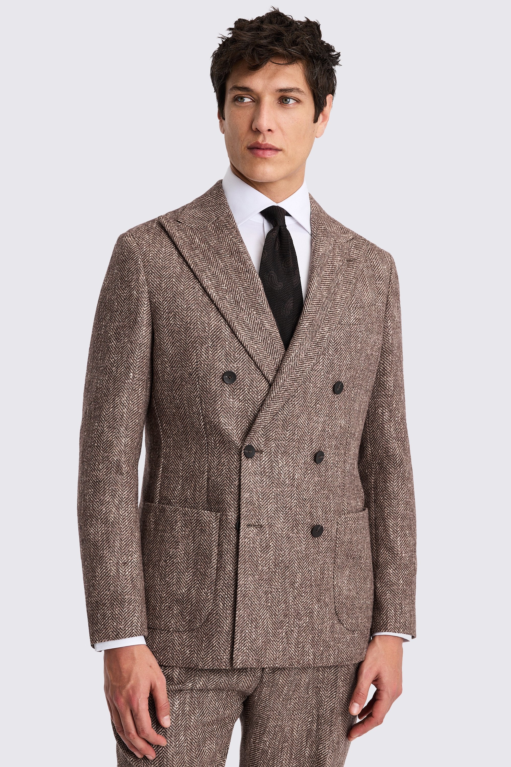 Italian Tailored Fit Brown Herringbone Jacket | Buy Online at Moss