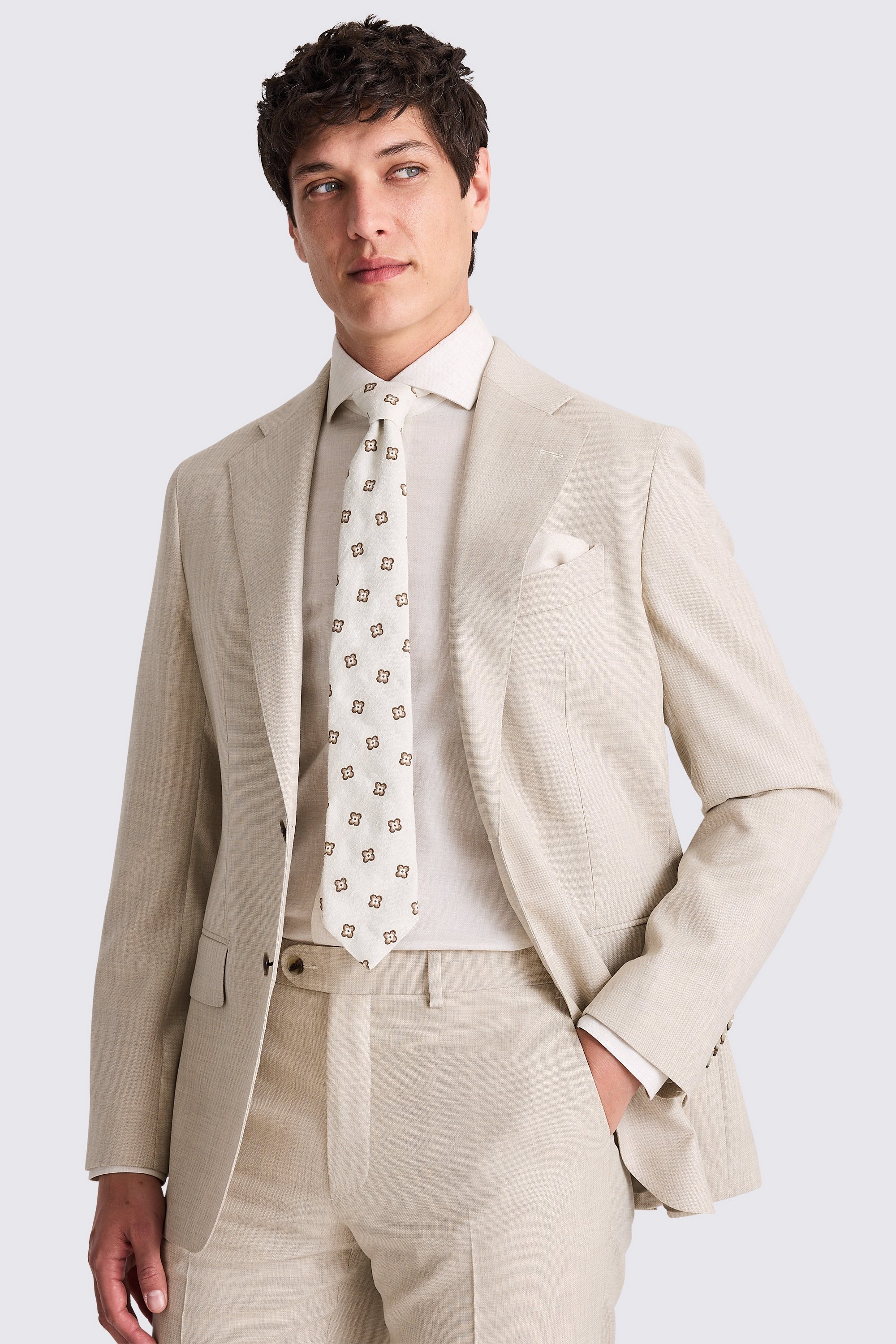 Italian Tailored Fit Taupe Hopsack Jacket | Buy Online at Moss