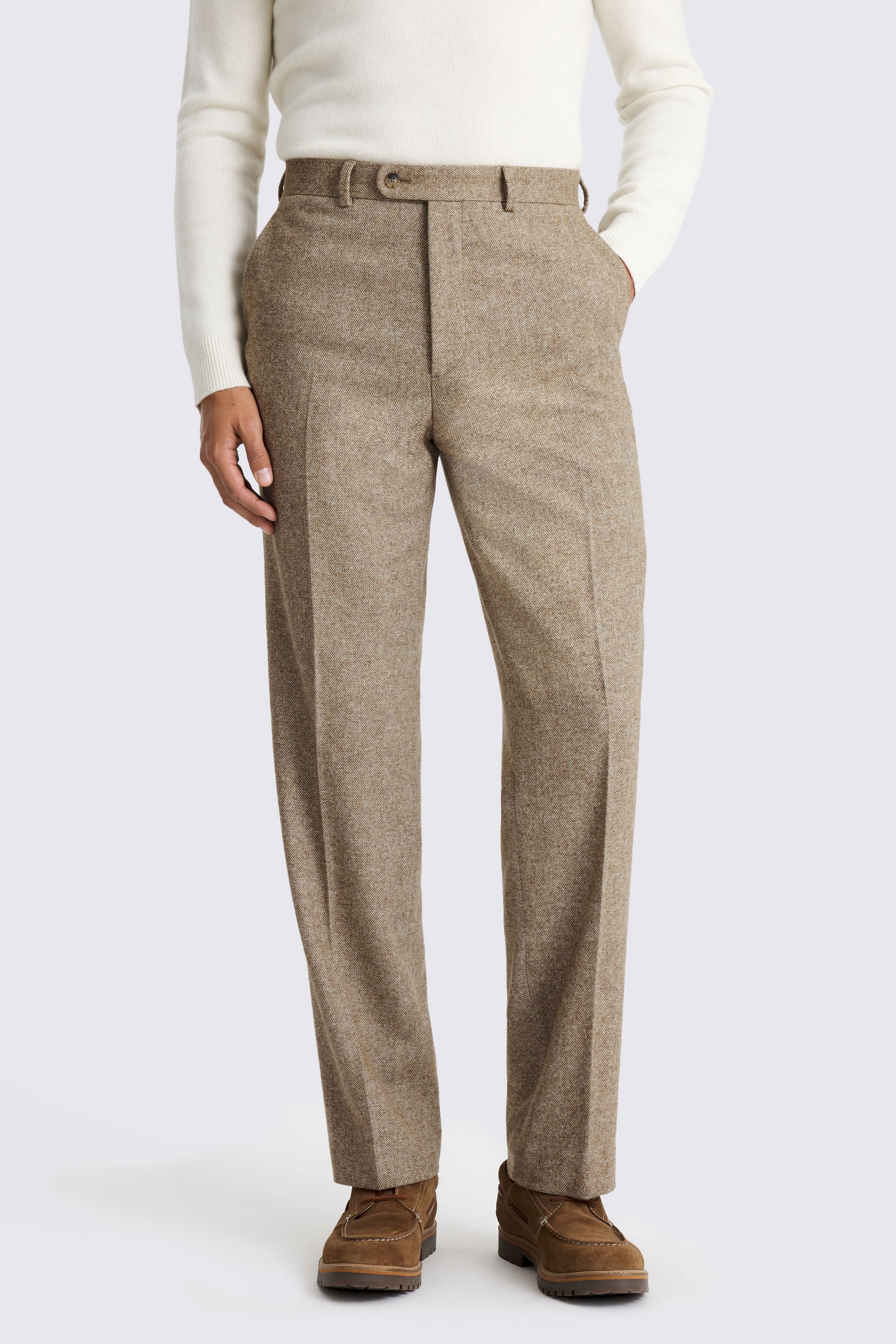 Relaxed Fit Gold Herringbone Tweed Trousers | Buy Online at Moss