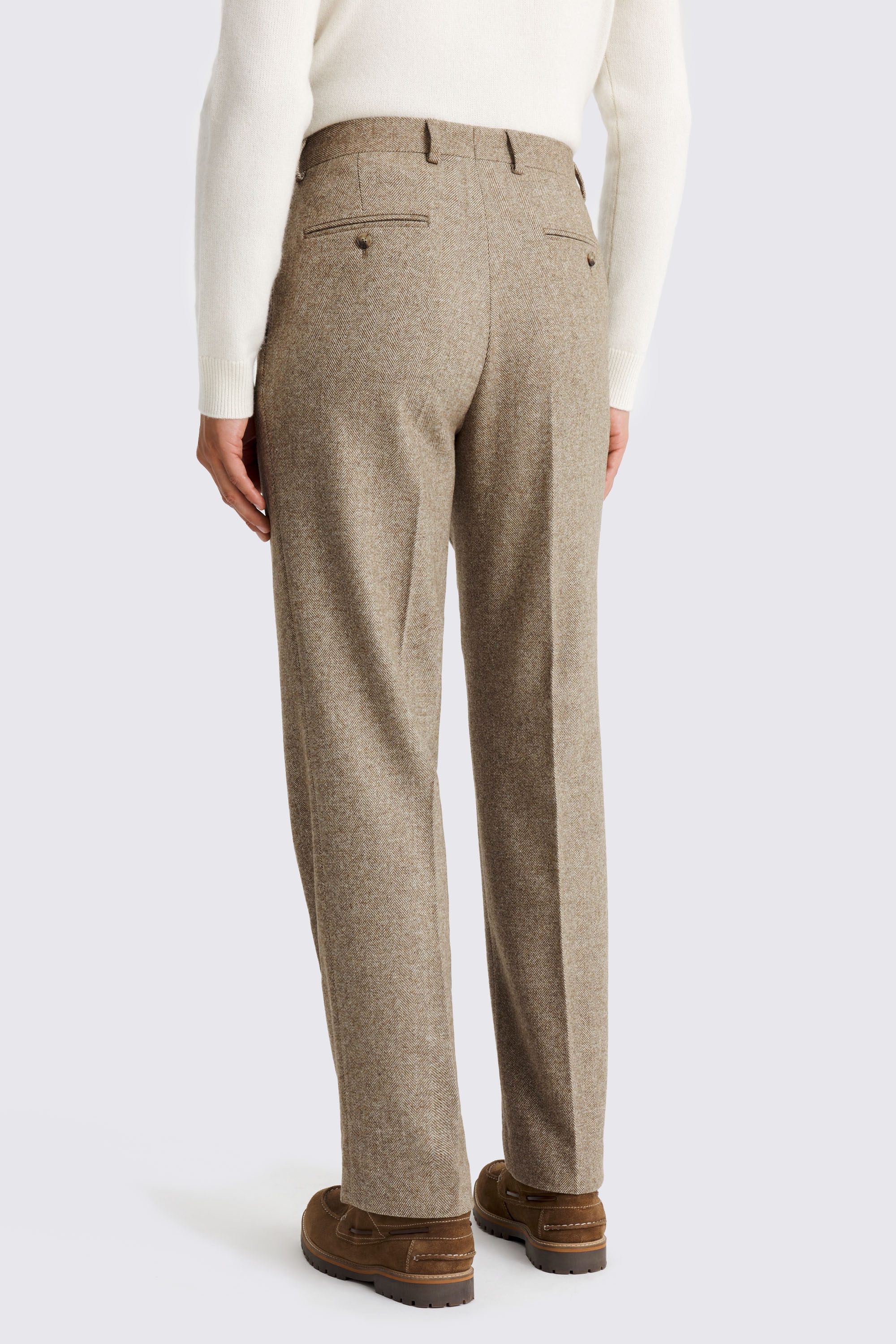 Relaxed Fit Gold Herringbone Tweed Trousers | Buy Online at Moss